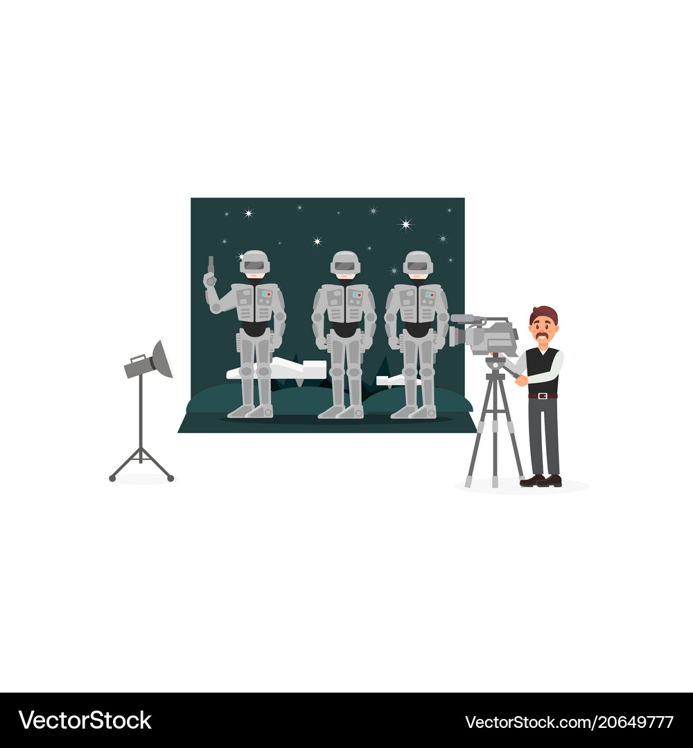 Movie operator shooting scene with astronauts Vector Image