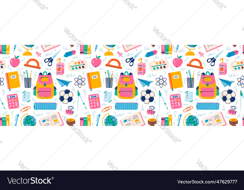 School supplies elements seamless pattern Vector Image