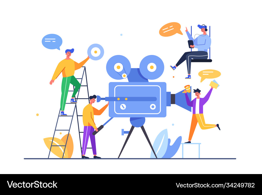A team guys are doing video shooting Royalty Free Vector