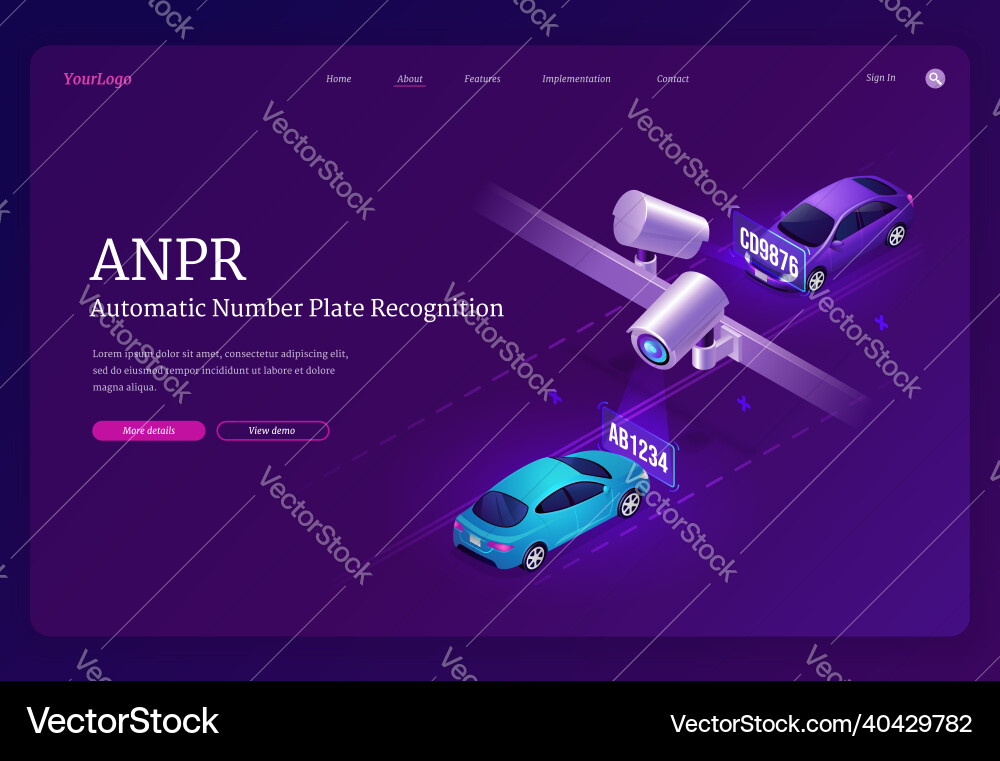 Anpr technology isometric landing page cameras Vector Image