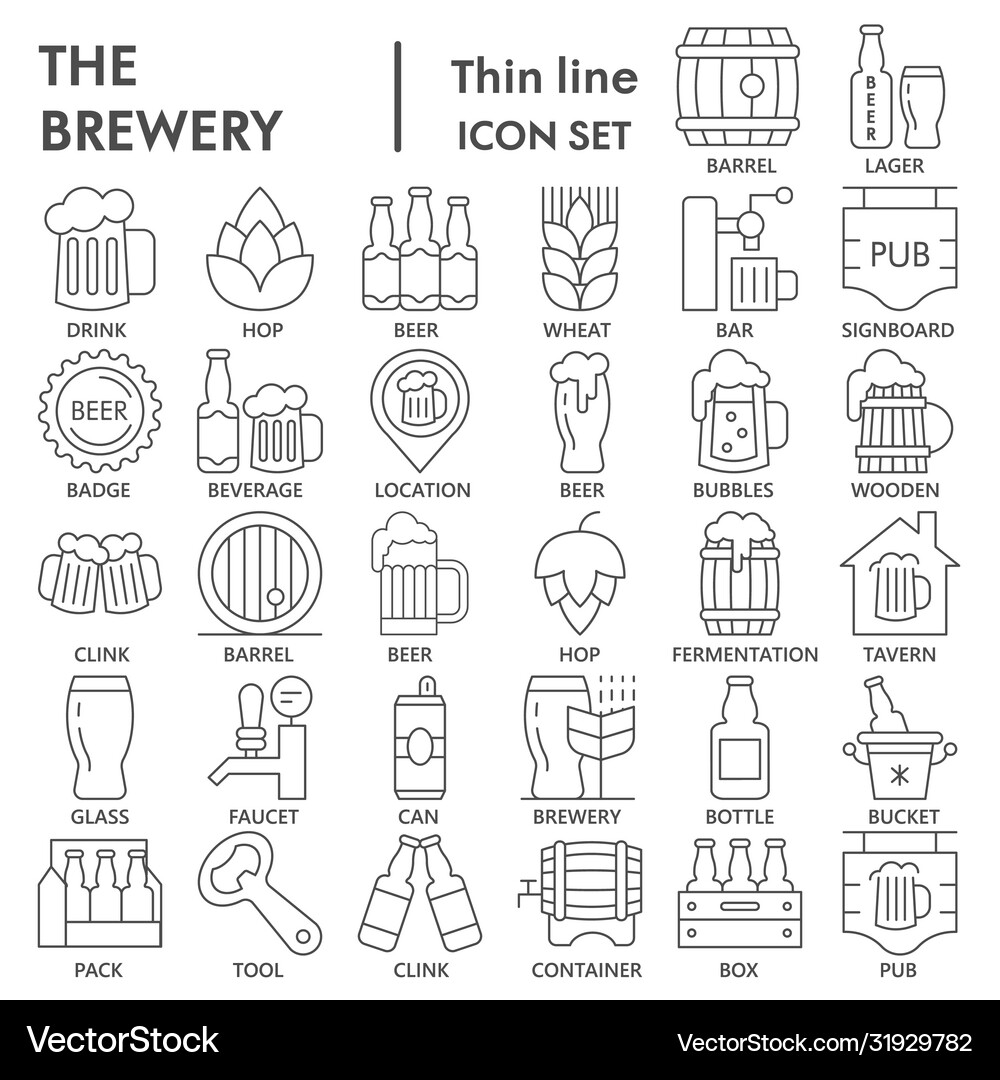 Brewery thin line icon set beer symbols Royalty Free Vector
