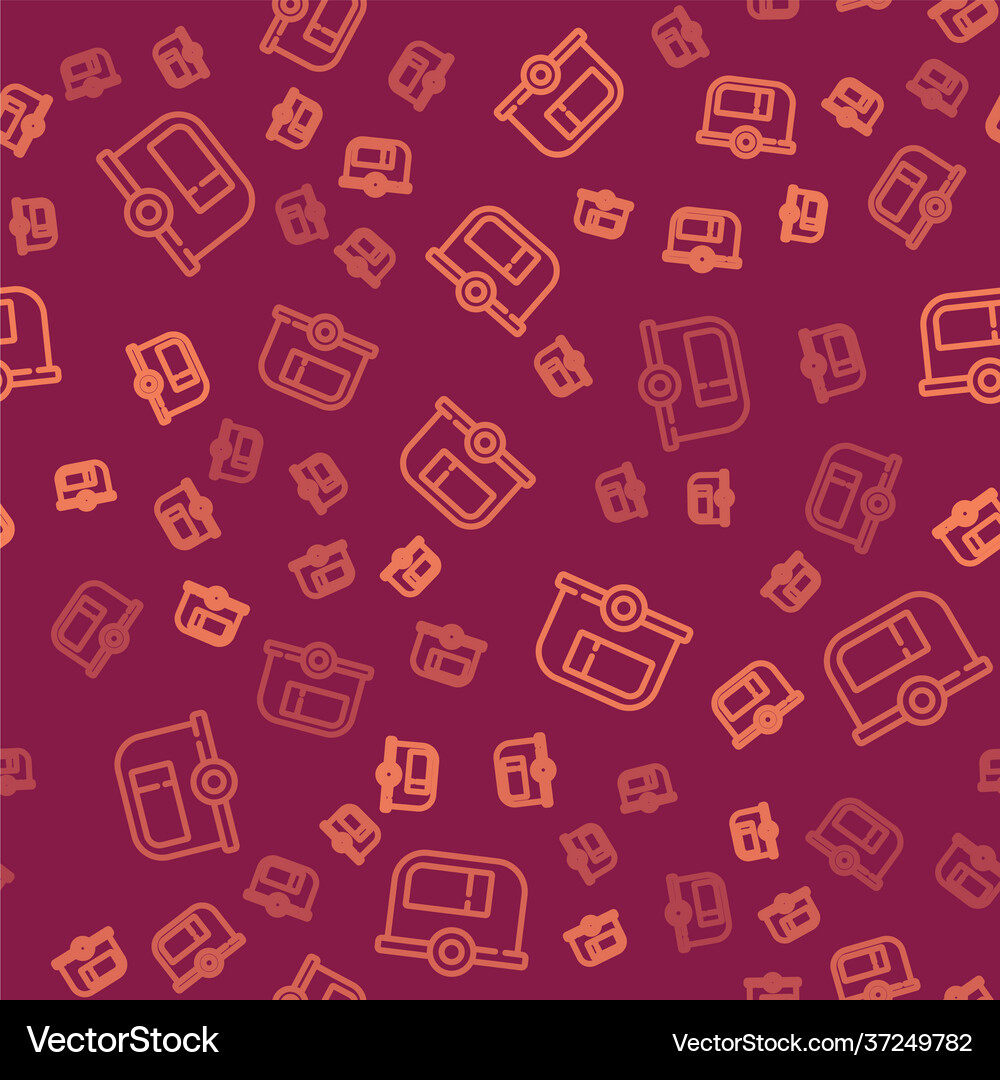 Brown line rv camping trailer icon isolated Vector Image