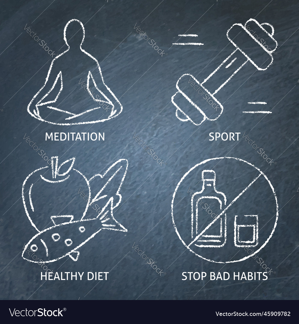 Chalkboard healthy lifestyle icon set Royalty Free Vector Chalkboard healthy lifestyle icon set Royalty Free Vector