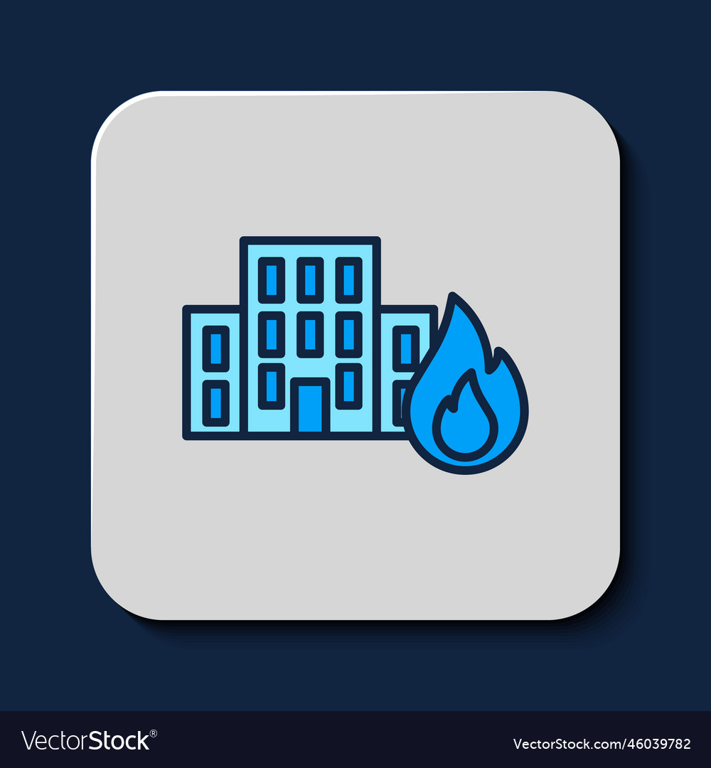 Filled outline fire in burning buildings on city Vector Image