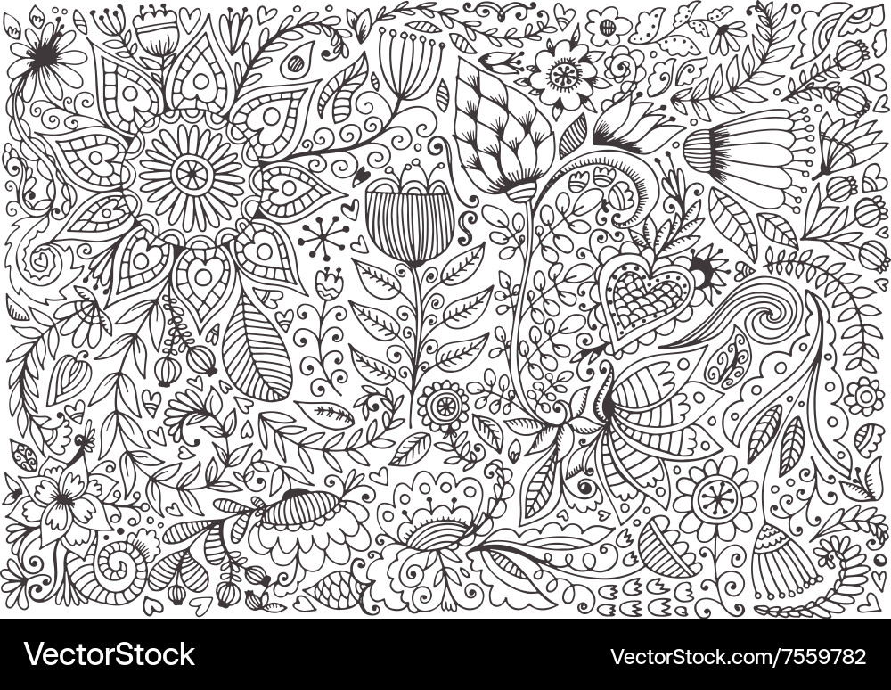 Floral doodle pattern with flowers and leaves Vector Image