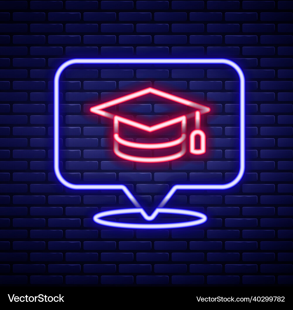 Glowing neon line graduation cap in speech bubble Vector Image