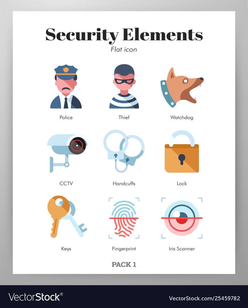 Security elements flat pack Royalty Free Vector Image