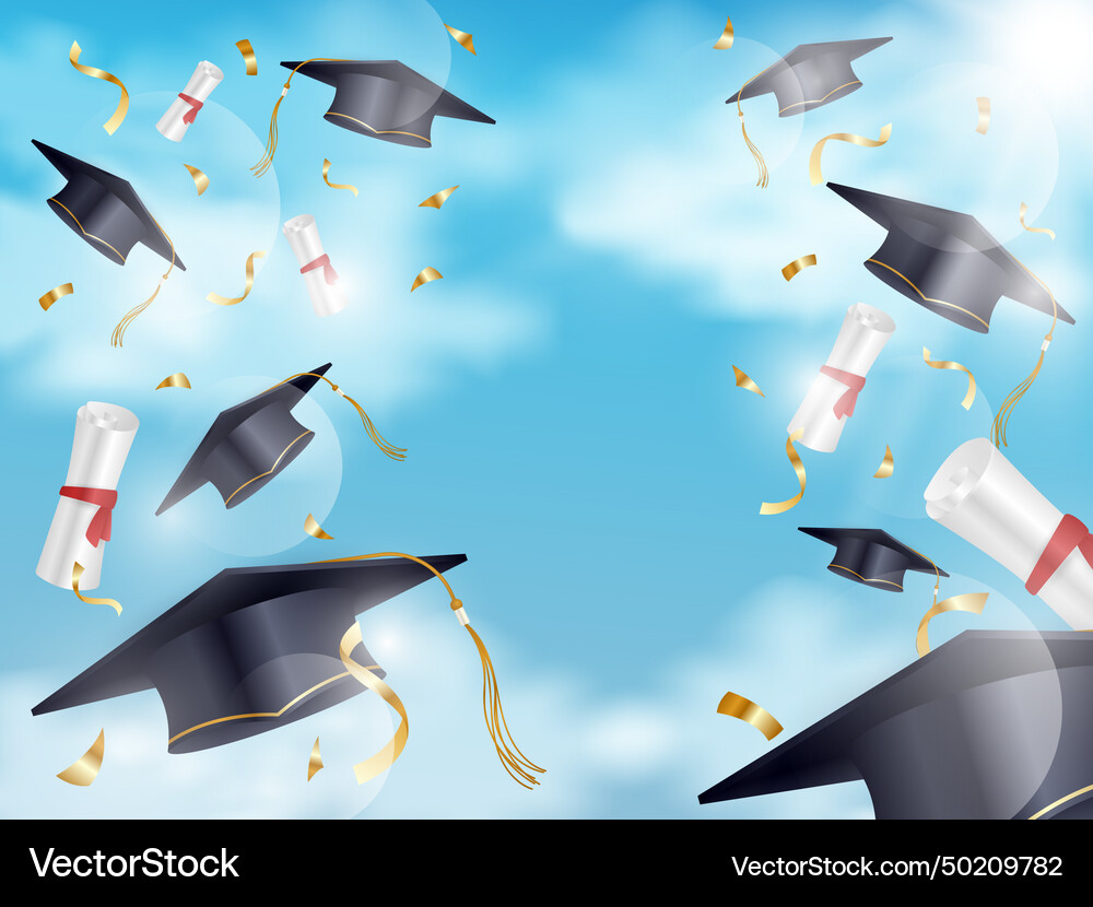 Toga hat and graduation certificate background Vector Image