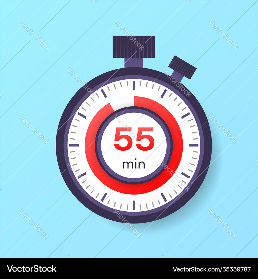55 minutes timer stopwatch icon in flat style Vector Image