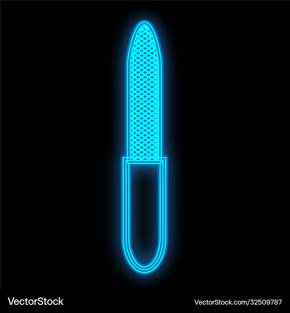 Bright blue neon nail file on black background Vector Image