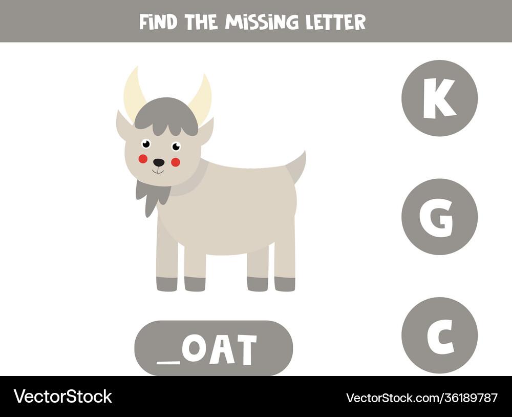 Find missing letter with cartoon goat spelling Vector Image