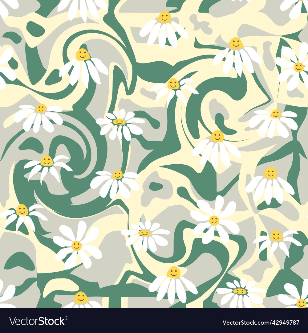 Groovy daisy retro seamless pattern smile Vector Image