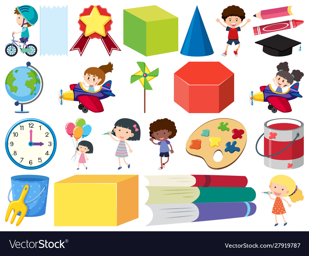 Set isolated objects theme kids and school Vector Image Set isolated objects theme kids and school Vector Image