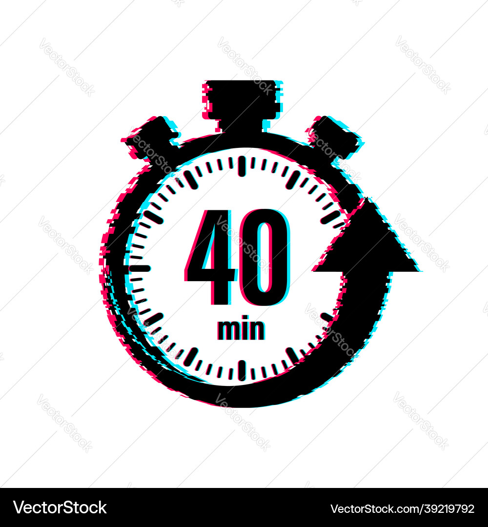 40 minutes stopwatch glitch icon Royalty Free Vector Image