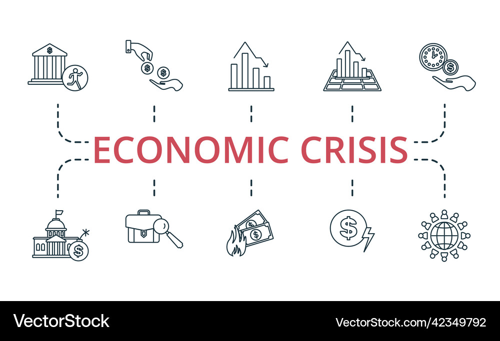 Economic crisis set icon editable icons Royalty Free Vector