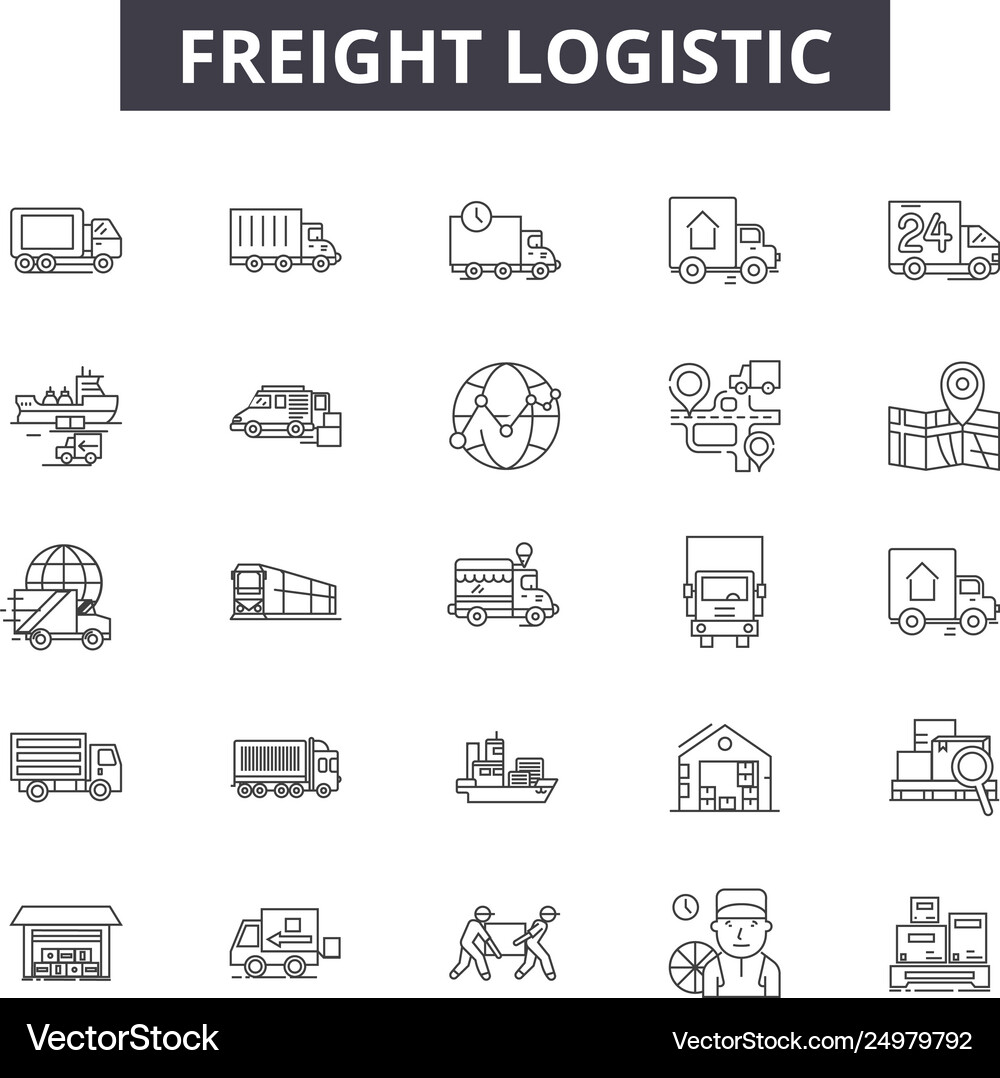 Freight logistic line icons signs set Royalty Free Vector