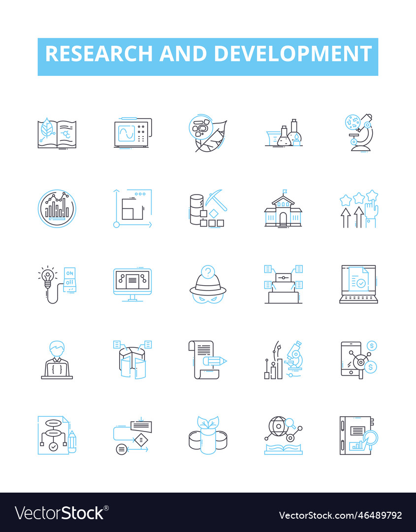 Research and development line icons set Royalty Free Vector