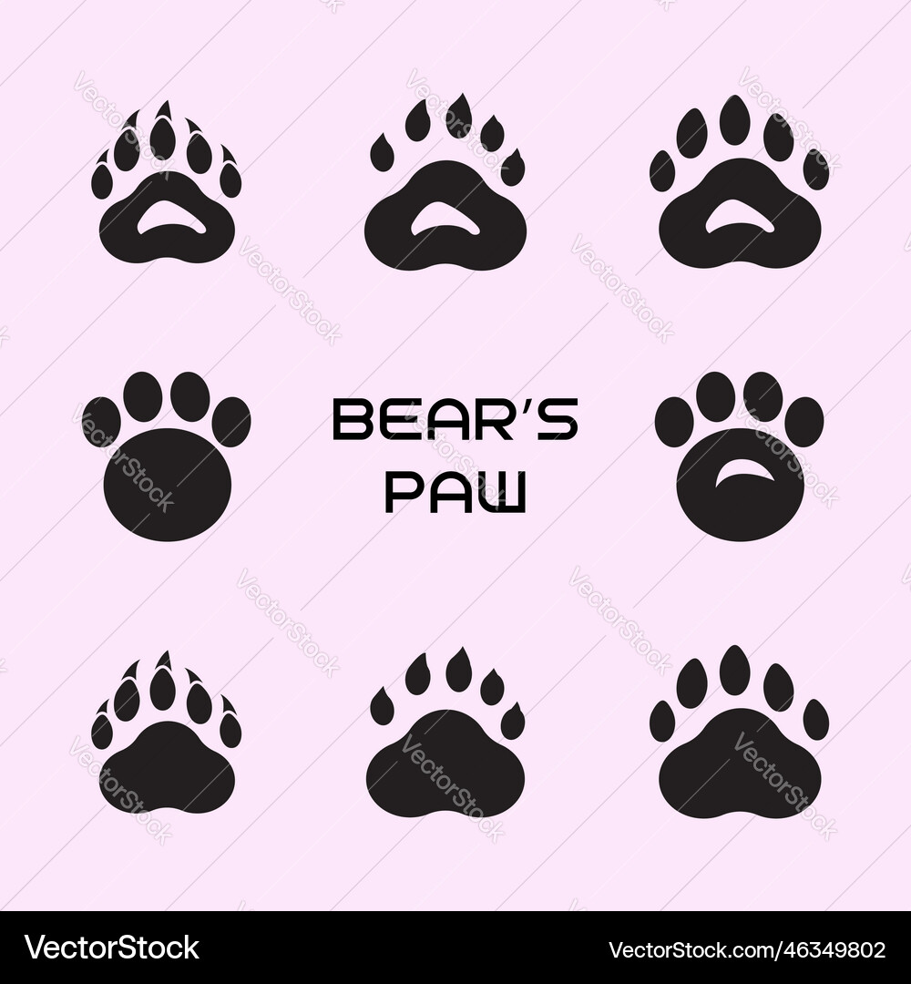 A set of bears paws silhouette Royalty Free Vector Image
