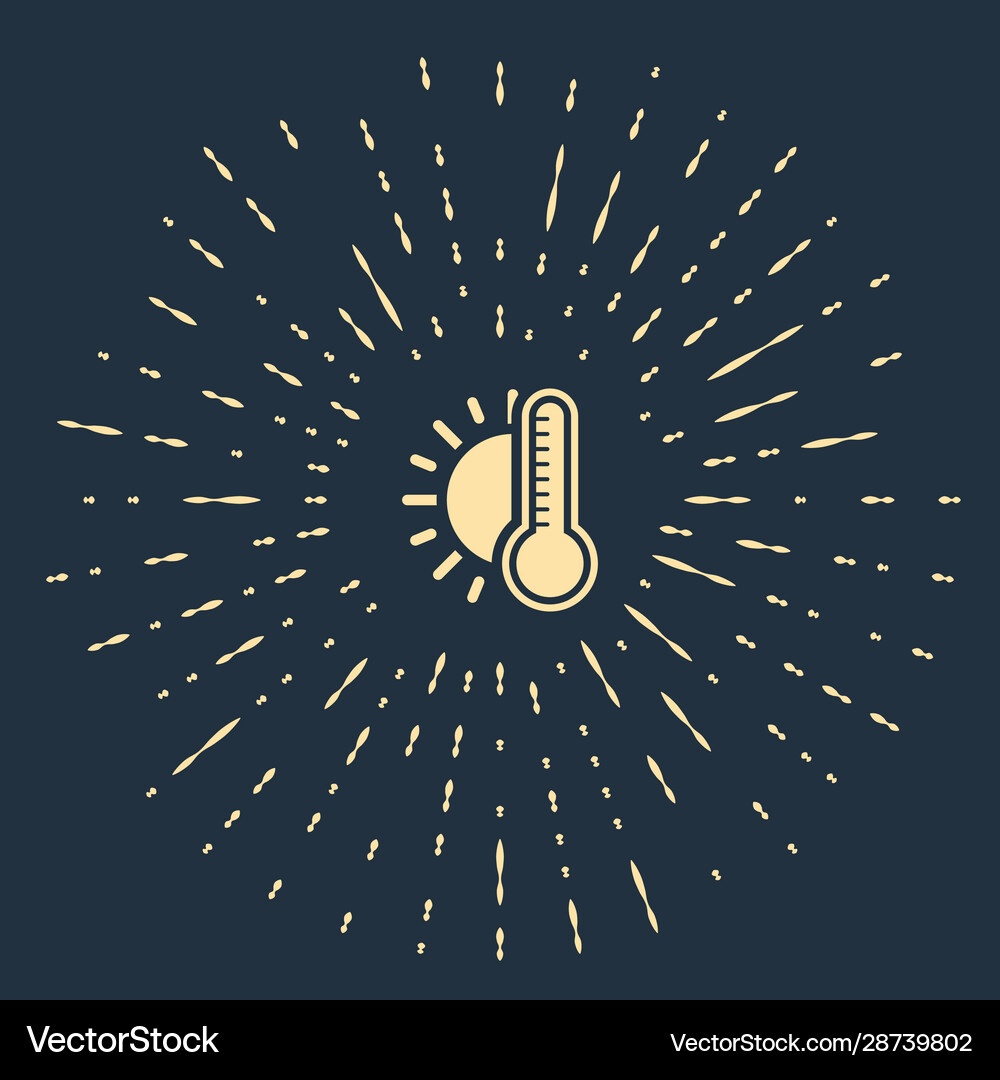 Beige thermometer with sun icon isolated on dark Vector Image
