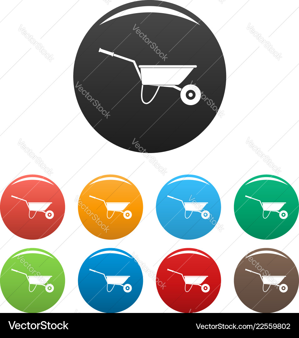Farming wheelbarrow icons set color Royalty Free Vector