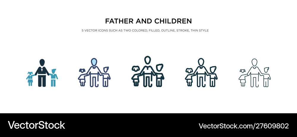 Father and children icon in different style two Vector Image
