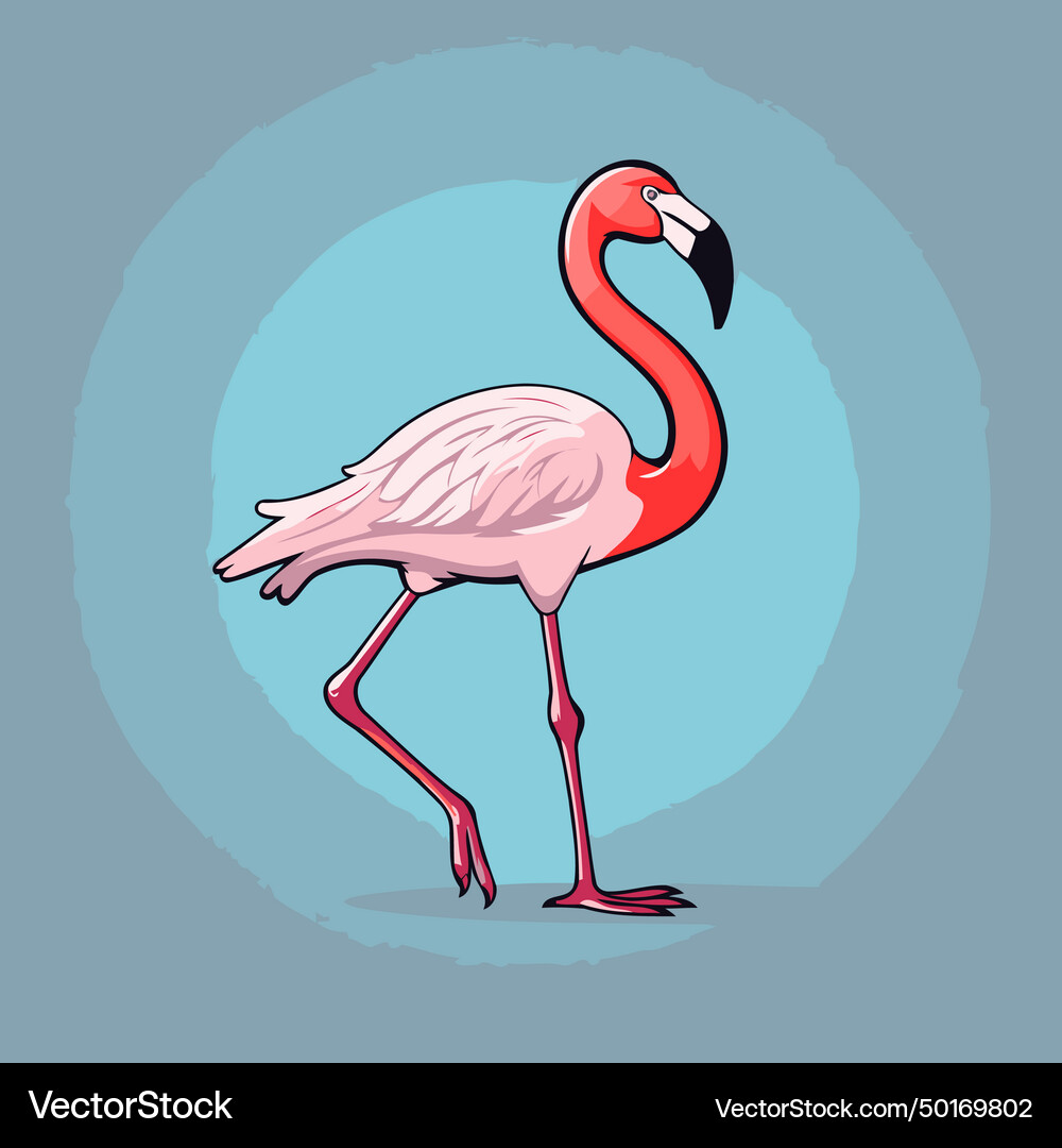 Flamingo in cartoon style on blue background Vector Image