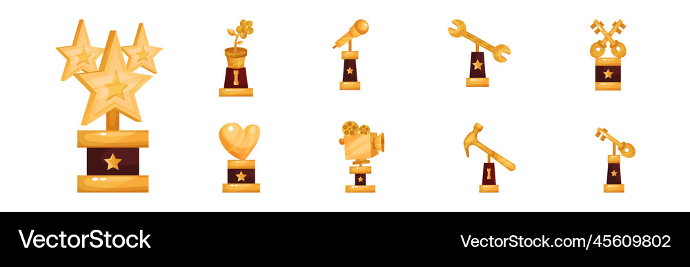 Golden trophy and awards of different shape Vector Image