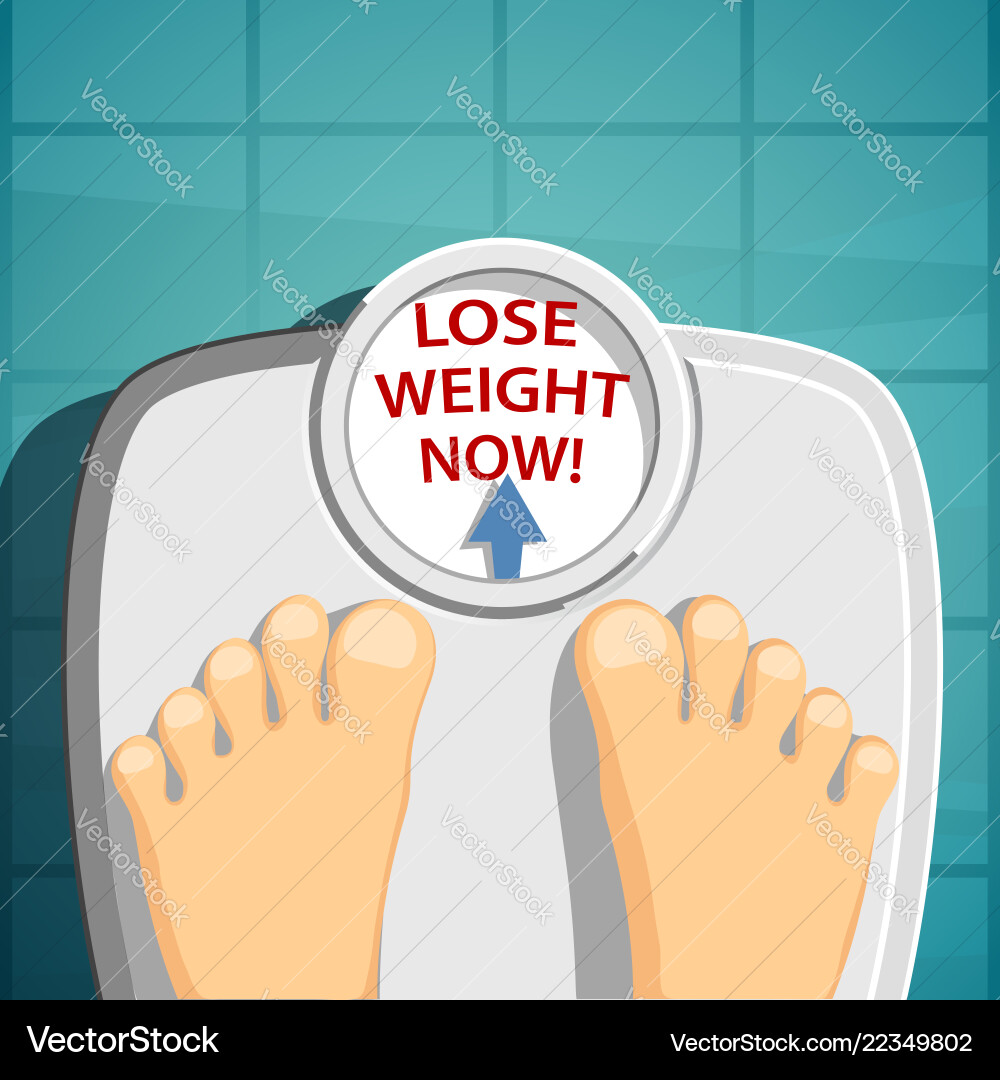 Lose weight man standing on scales Royalty Free Vector Image