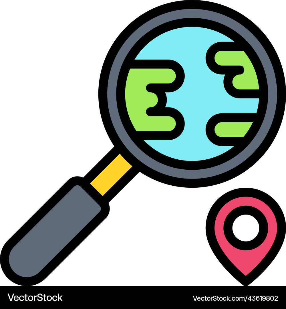 Magnifying glass and pin icon location map Vector Image