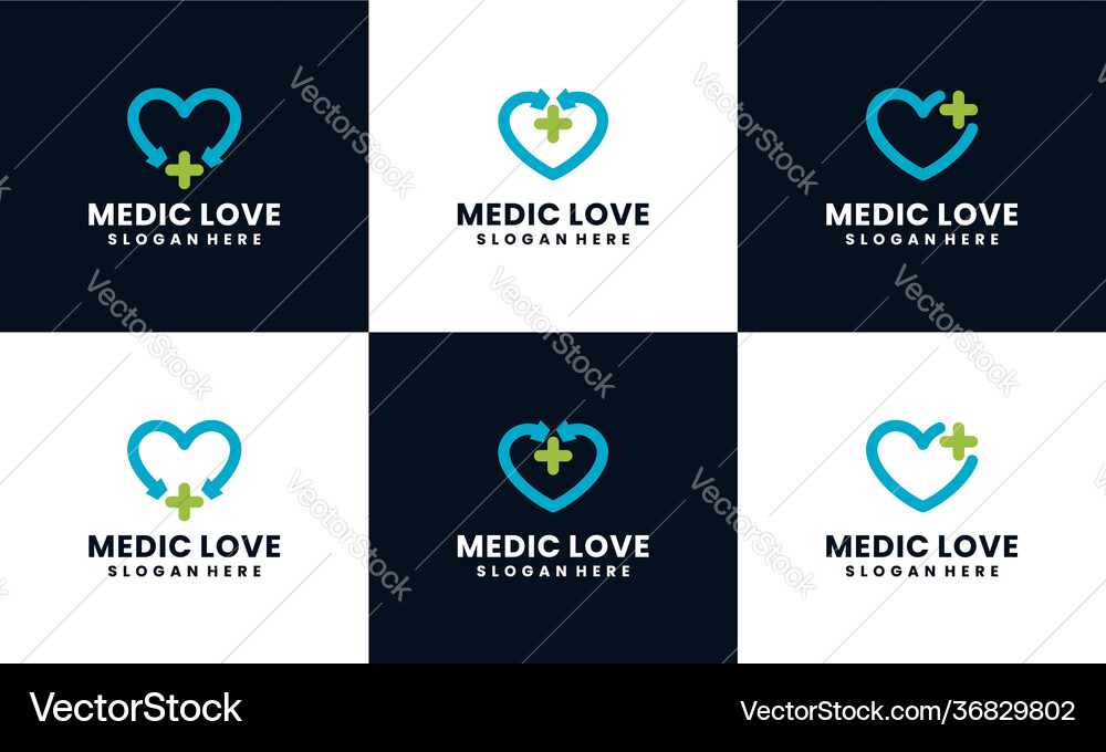 Set medical logo with love stethoscope shape Vector Image