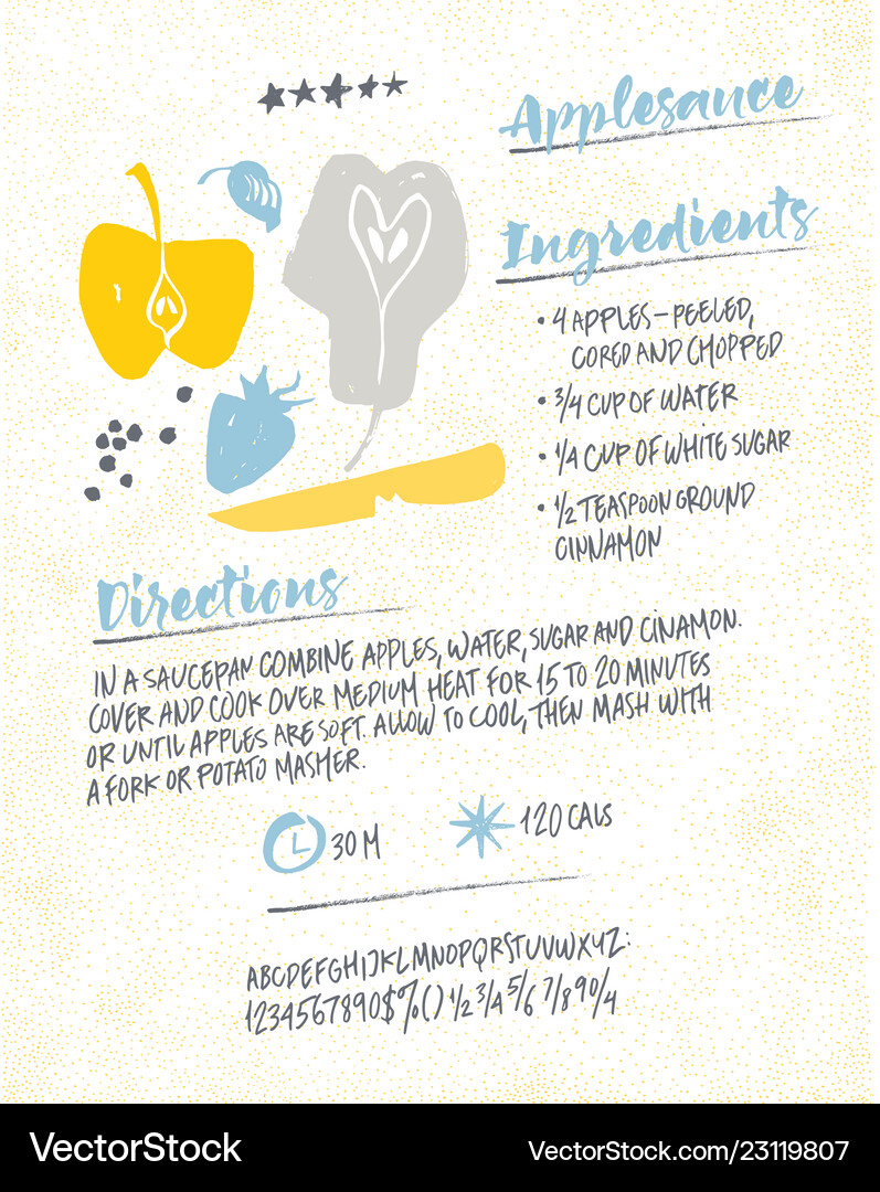 Applesauce recipe template text handwritten font Vector Image