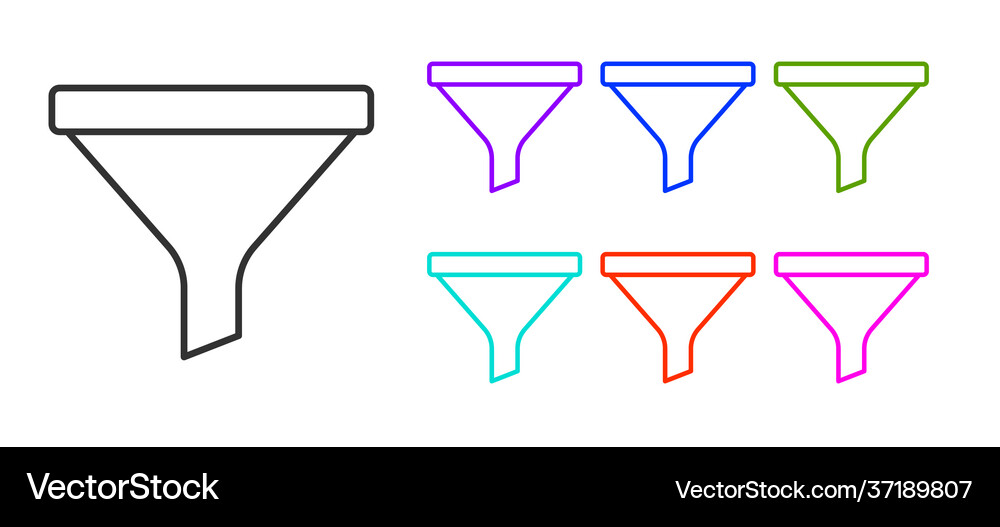 Black line funnel or filter icon isolated on white