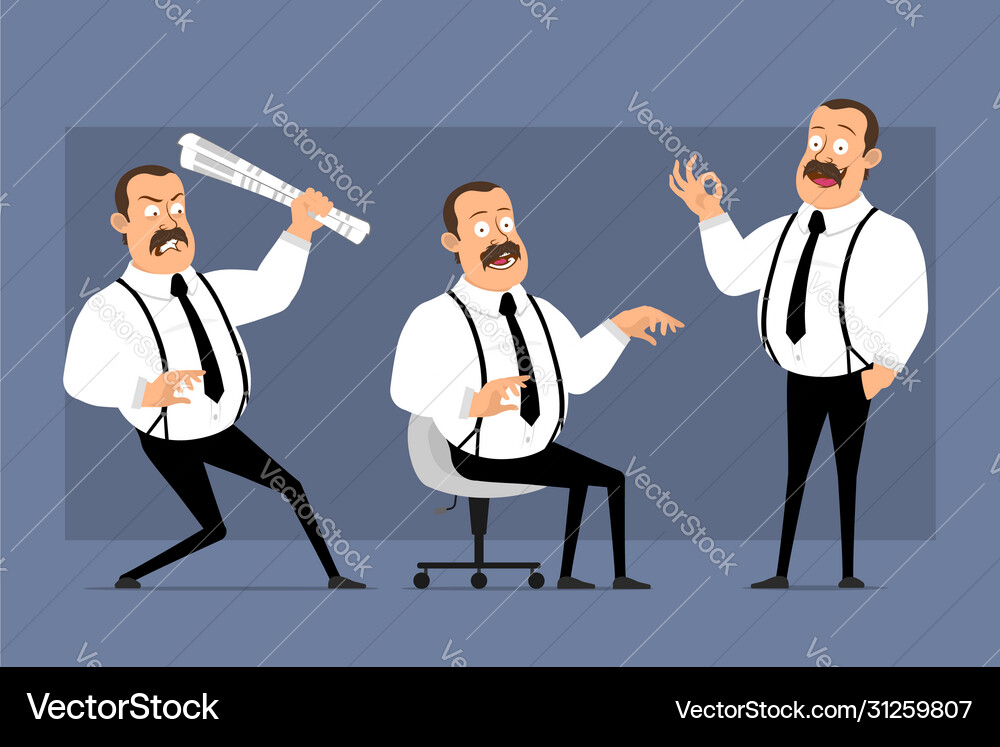 Cartoon funny fat office man character set Vector Image