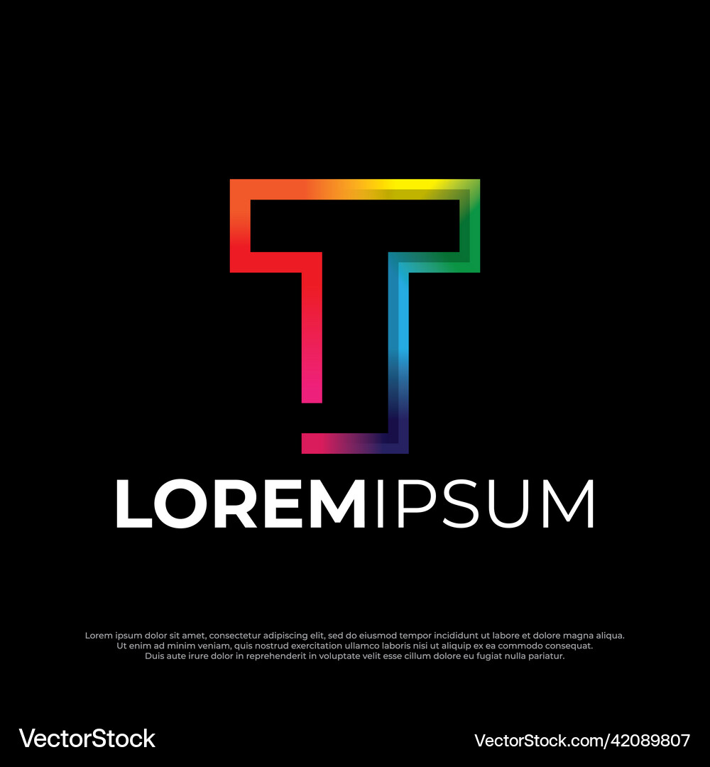 Initial letter t colorful modern digital alphabet Vector Image