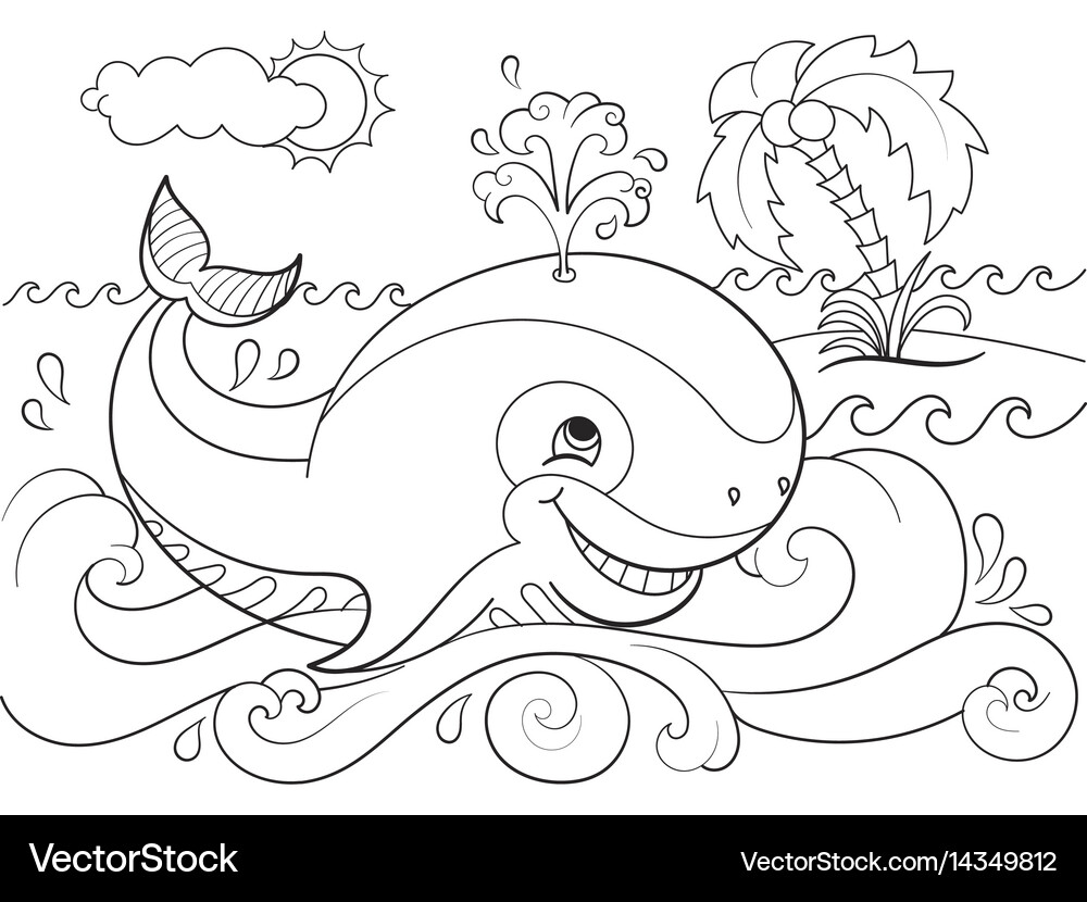 Blue whale on a background ocean coloring Vector Image
