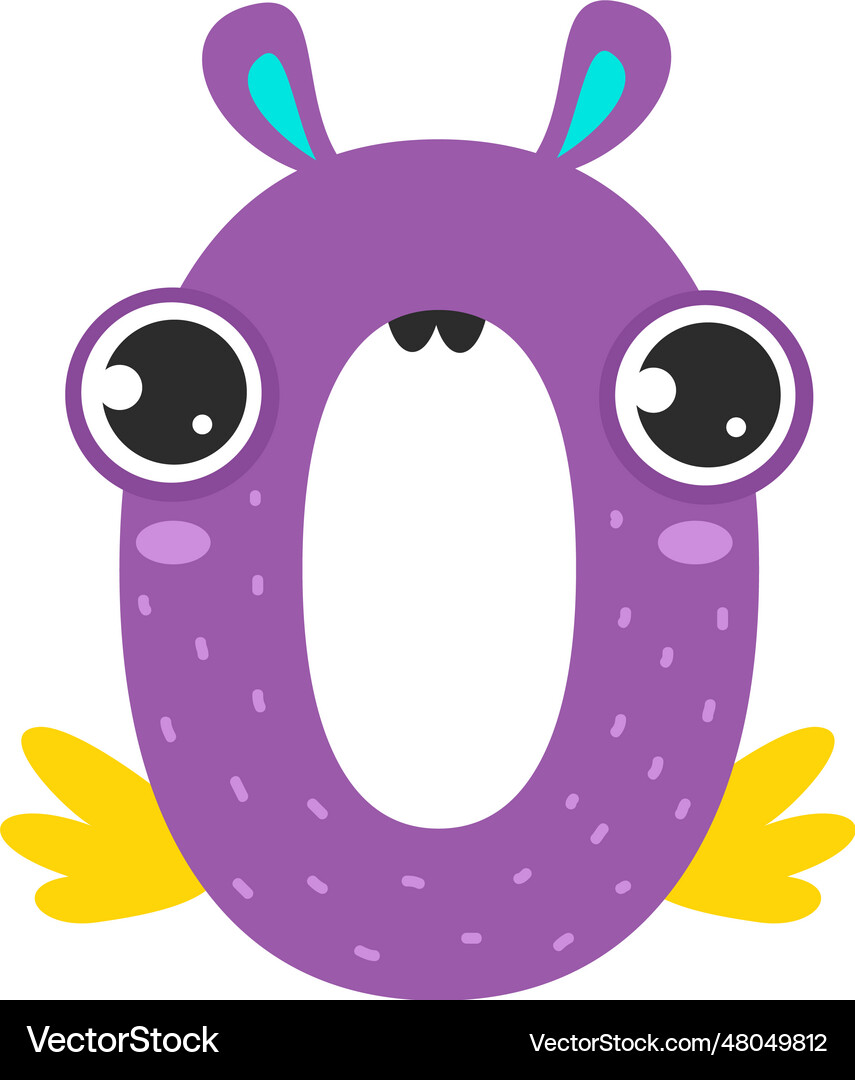 Funny purple number zero or numeral with eye Vector Image