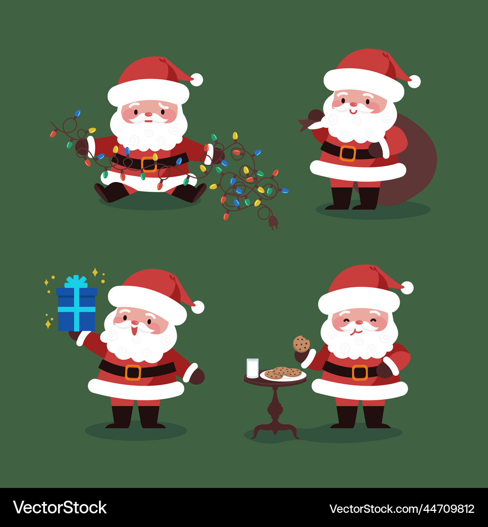 Hand drawn flat santa claus characters collection Vector Image