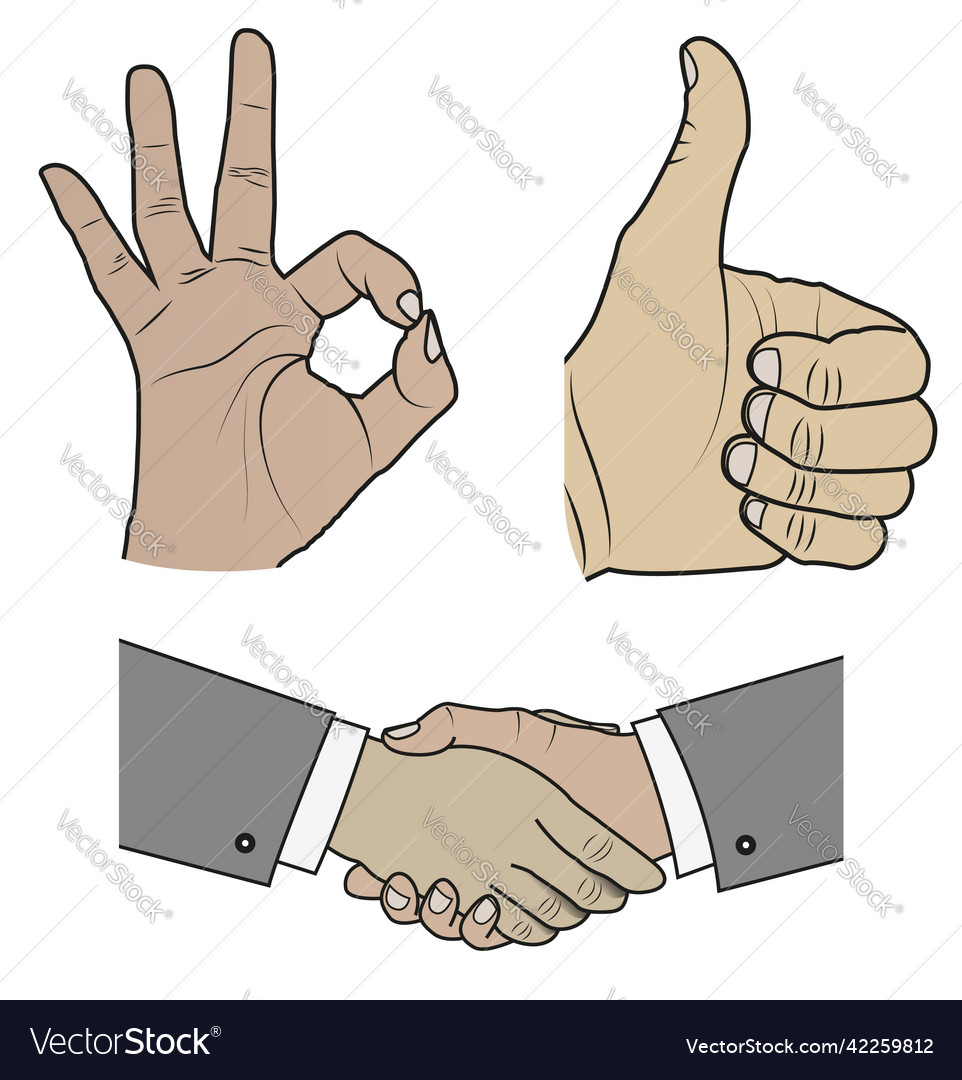 Handshake thumb up and okey gestures Royalty Free Vector