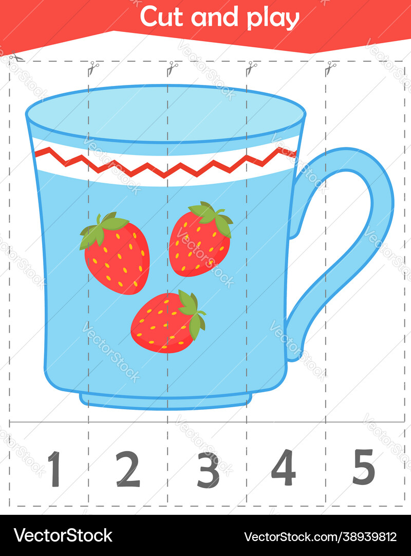 Math puzzle for children we cut and play cup Vector Image
