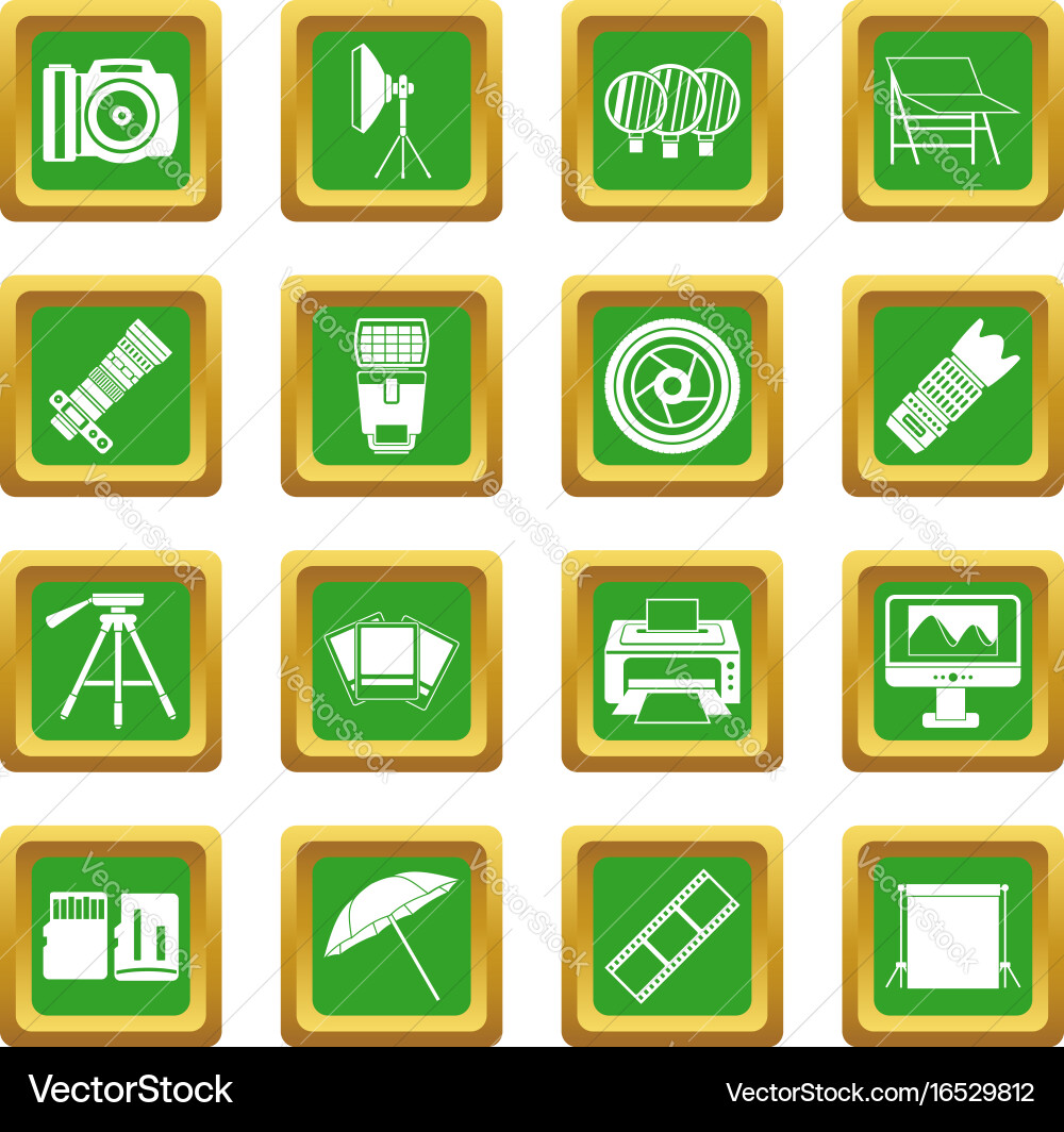 Photo studio icons set green Royalty Free Vector Image