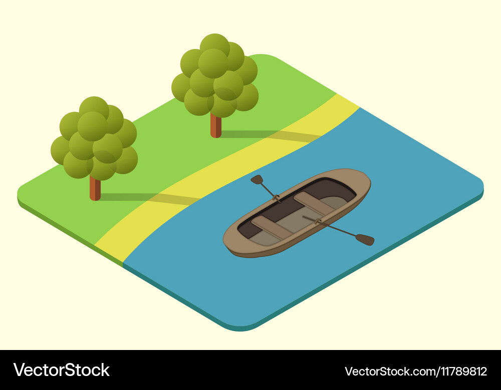 Wooden boat isometric Royalty Free Vector Image