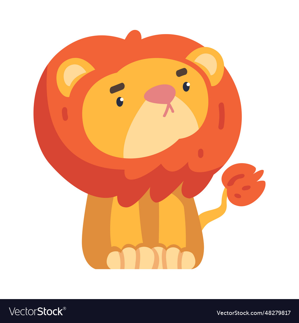 Cute lion character with mane sitting Royalty Free Vector