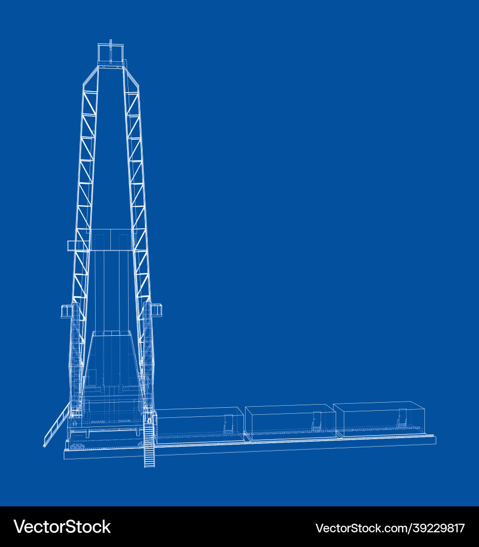 Oil rig rendering of 3d wire-frame style Vector Image
