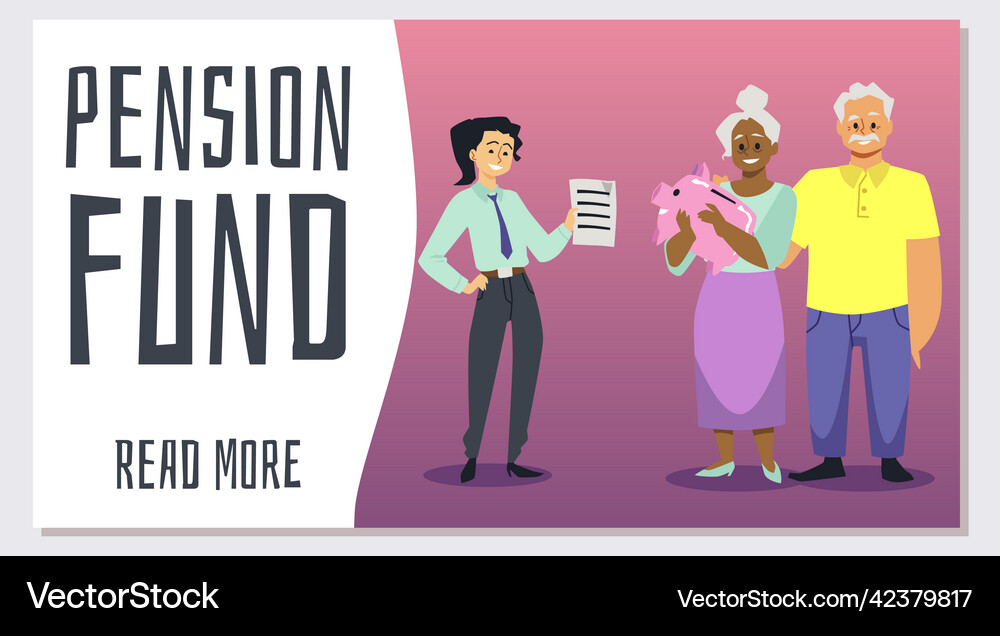 Pension fund employee helps elderly web poster Vector Image