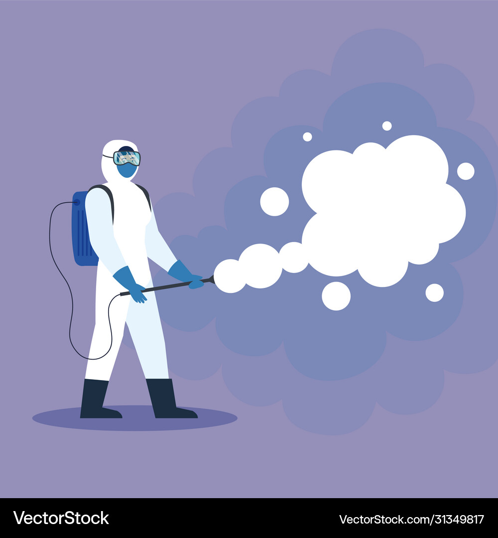 Person with protective suit or spraying viruses Vector Image