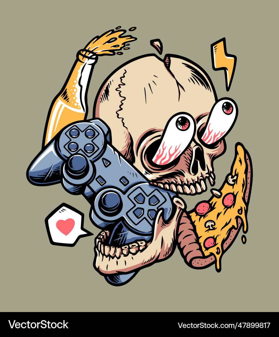 Skull really likes to play games Royalty Free Vector Image