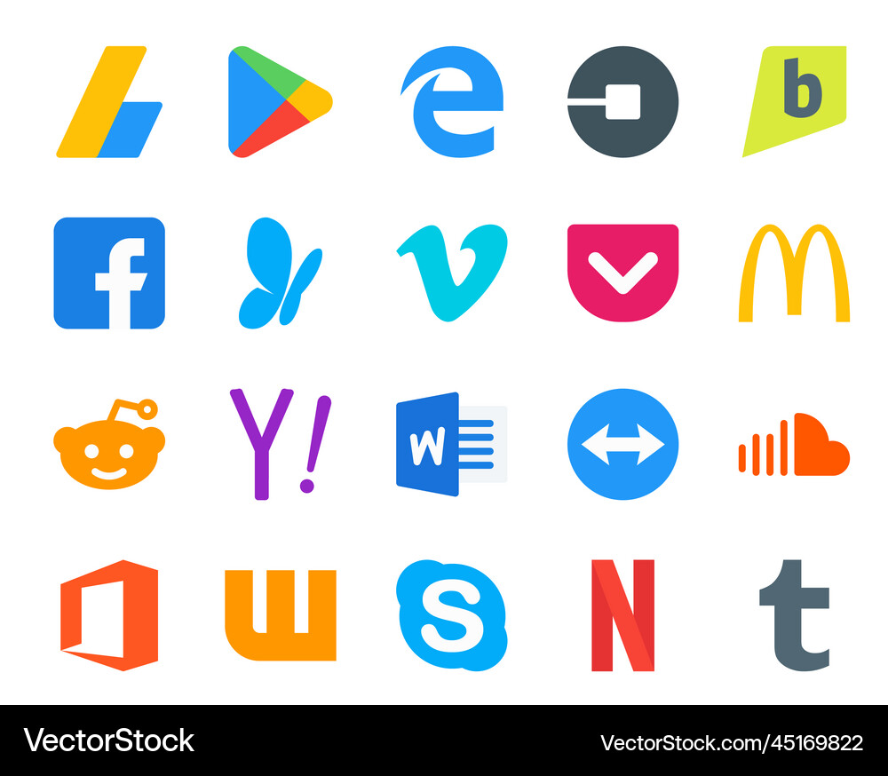 20 social media icon pack including search reddit Vector Image