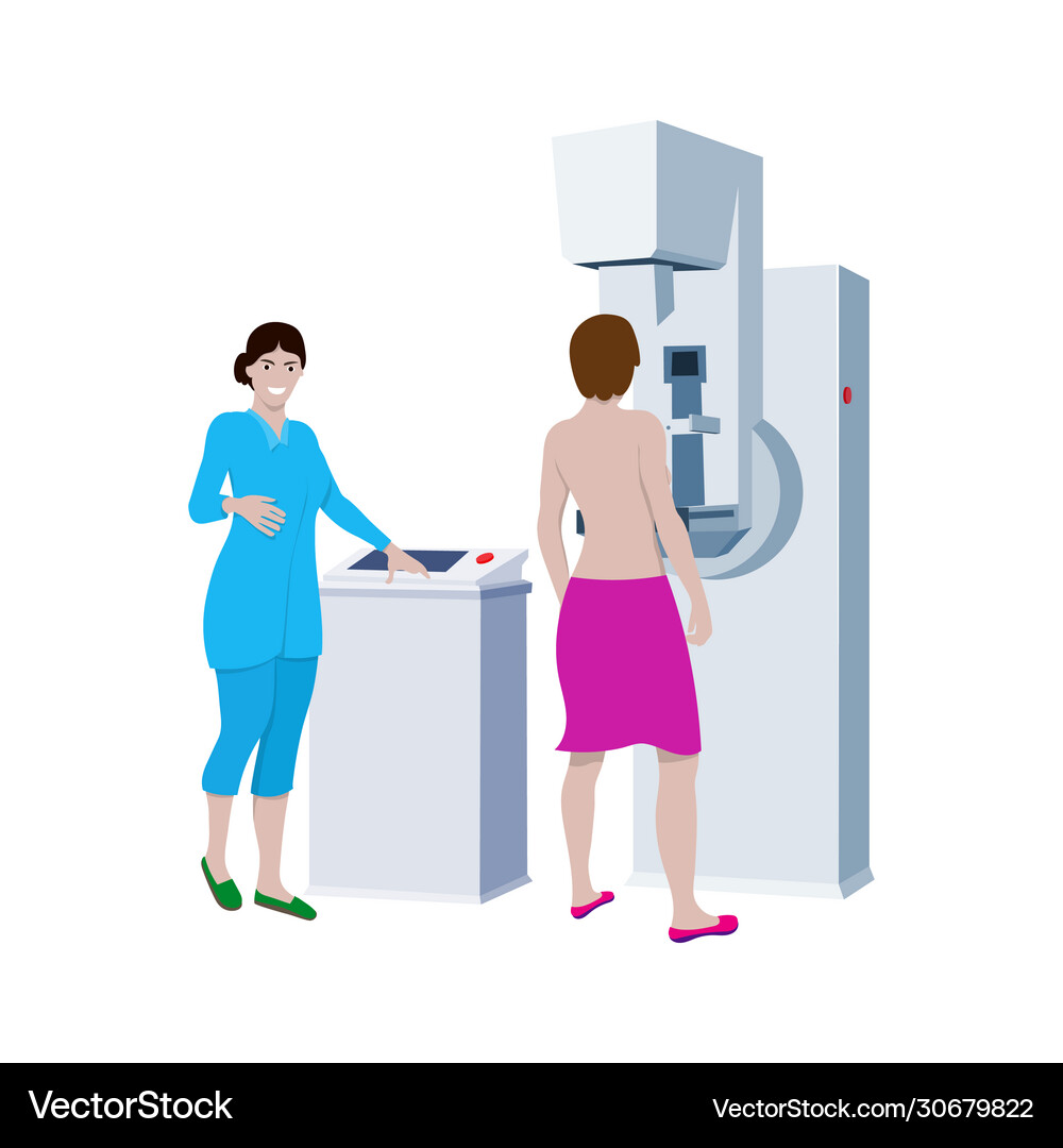 Doctor examines patient on mammography machine Vector Image