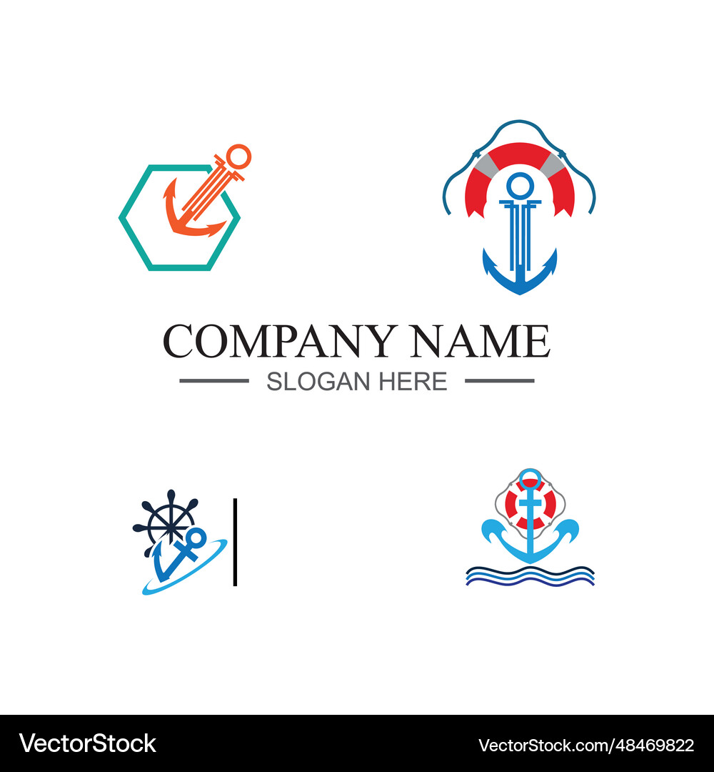 Marine retro emblems logo with anchor and rope Vector Image
