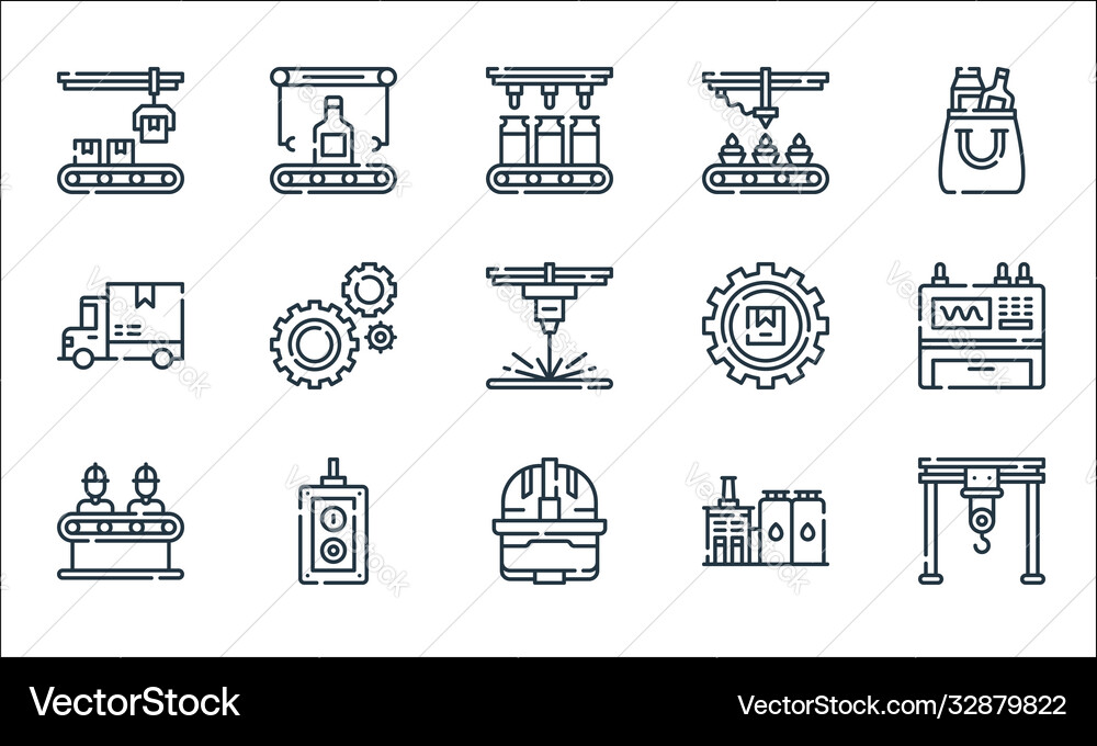 Mass production line icons linear set quality Vector Image